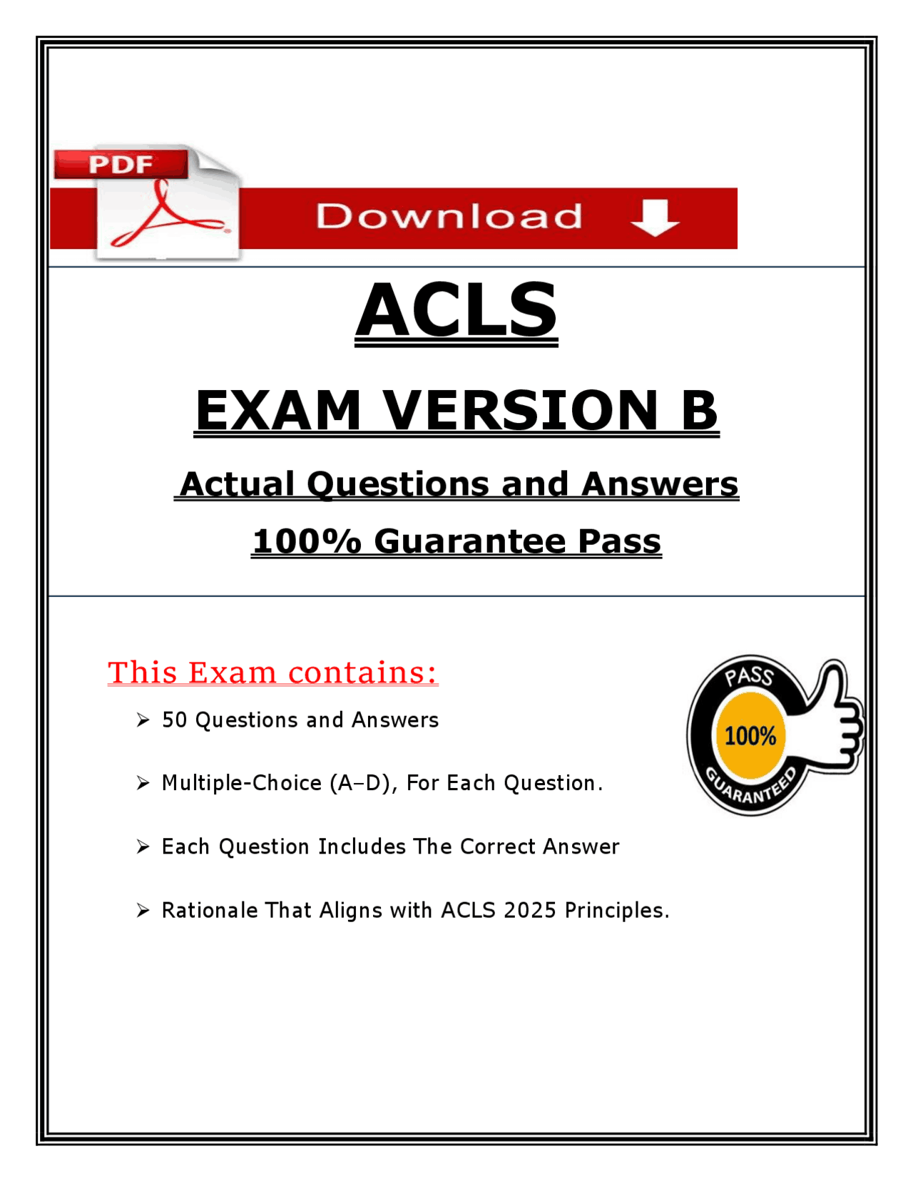 Pass Your 2025 ACLS Exam Version B Actual Questions and Revised Answers ...