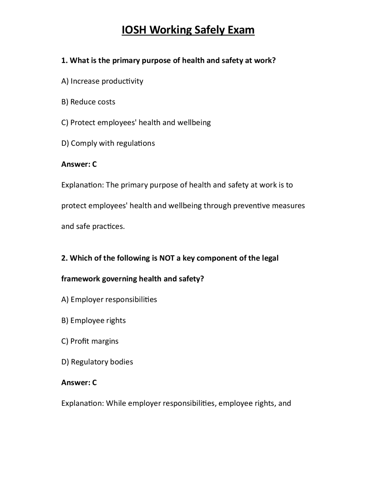 IOSH Working Safely Exam | Exams Technology | Docsity