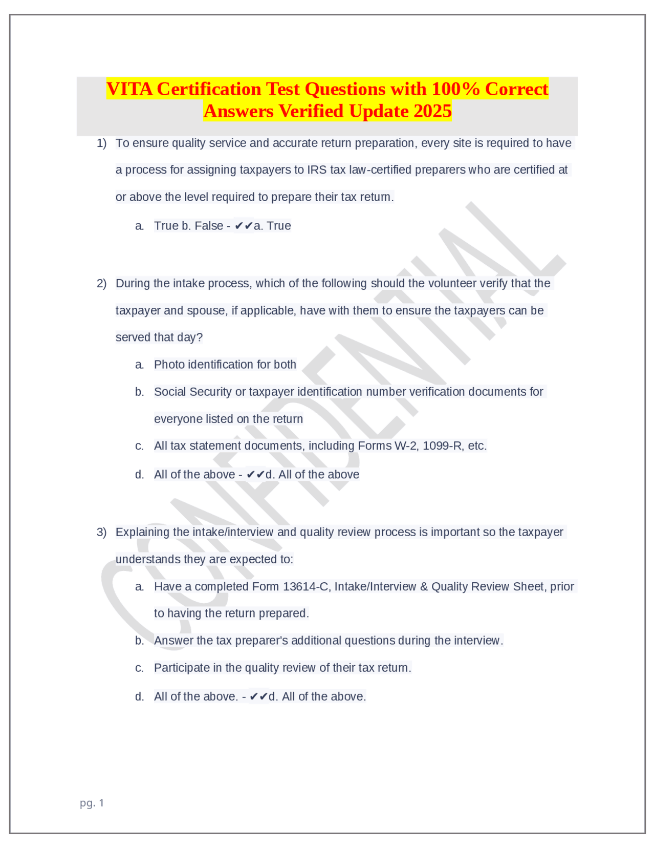 VITA Basic Exam Questions with 100% Correct Answers Verified Update ...