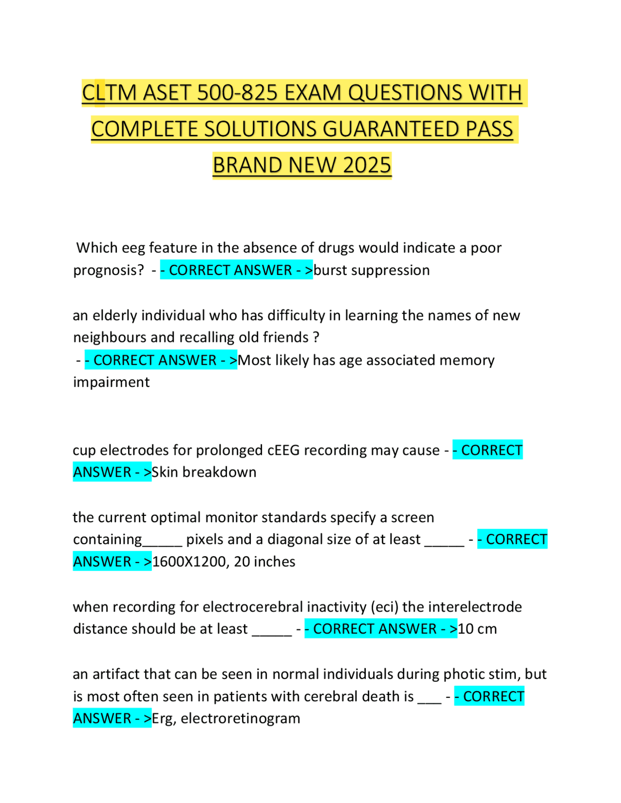 CLT FINAL EXAM QUESTIONS WITH COMPLETE SOLUTIONS GUARANTEED PASS BRAND ...