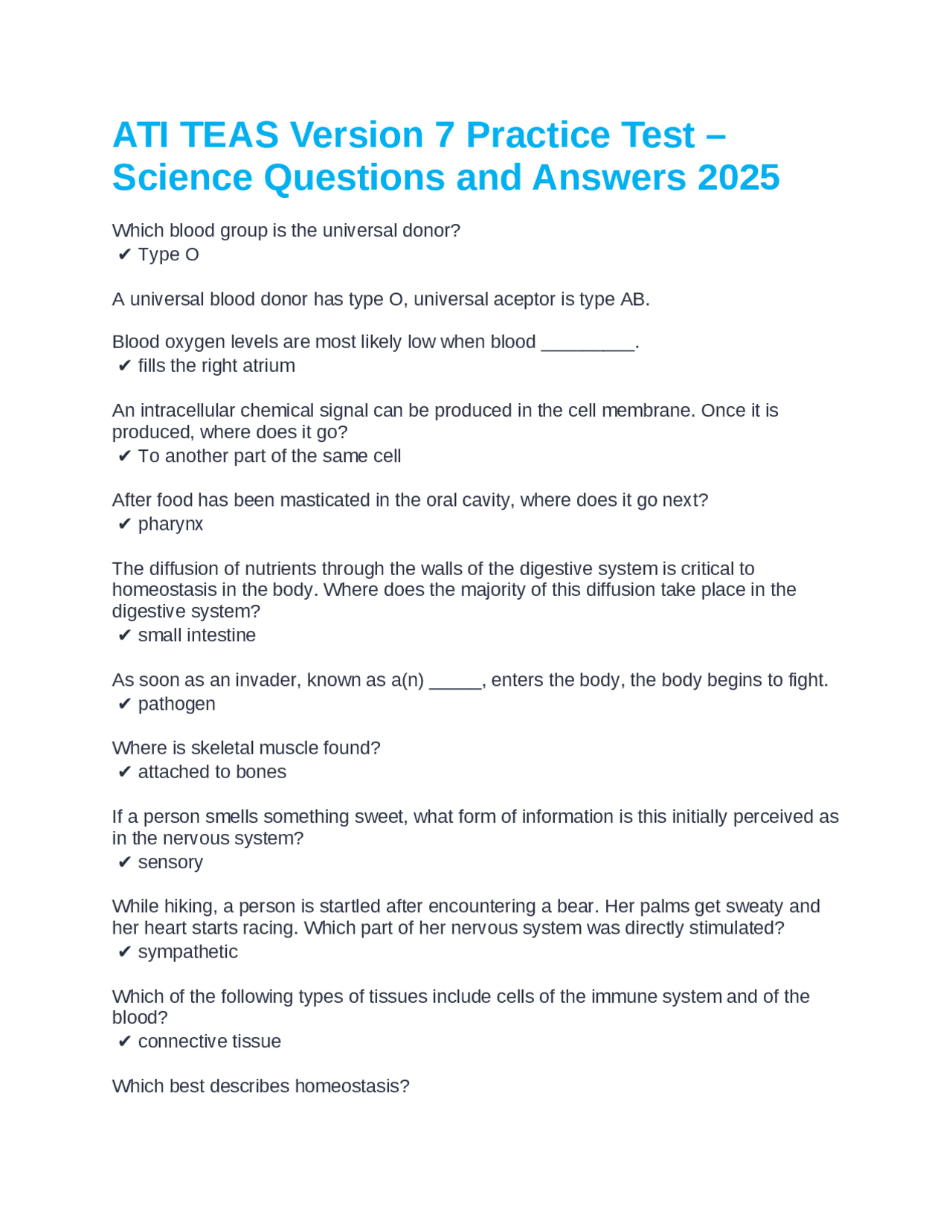 ATI TEAS Version 7 Practice Test – Science Questions and Answers 2025 ...