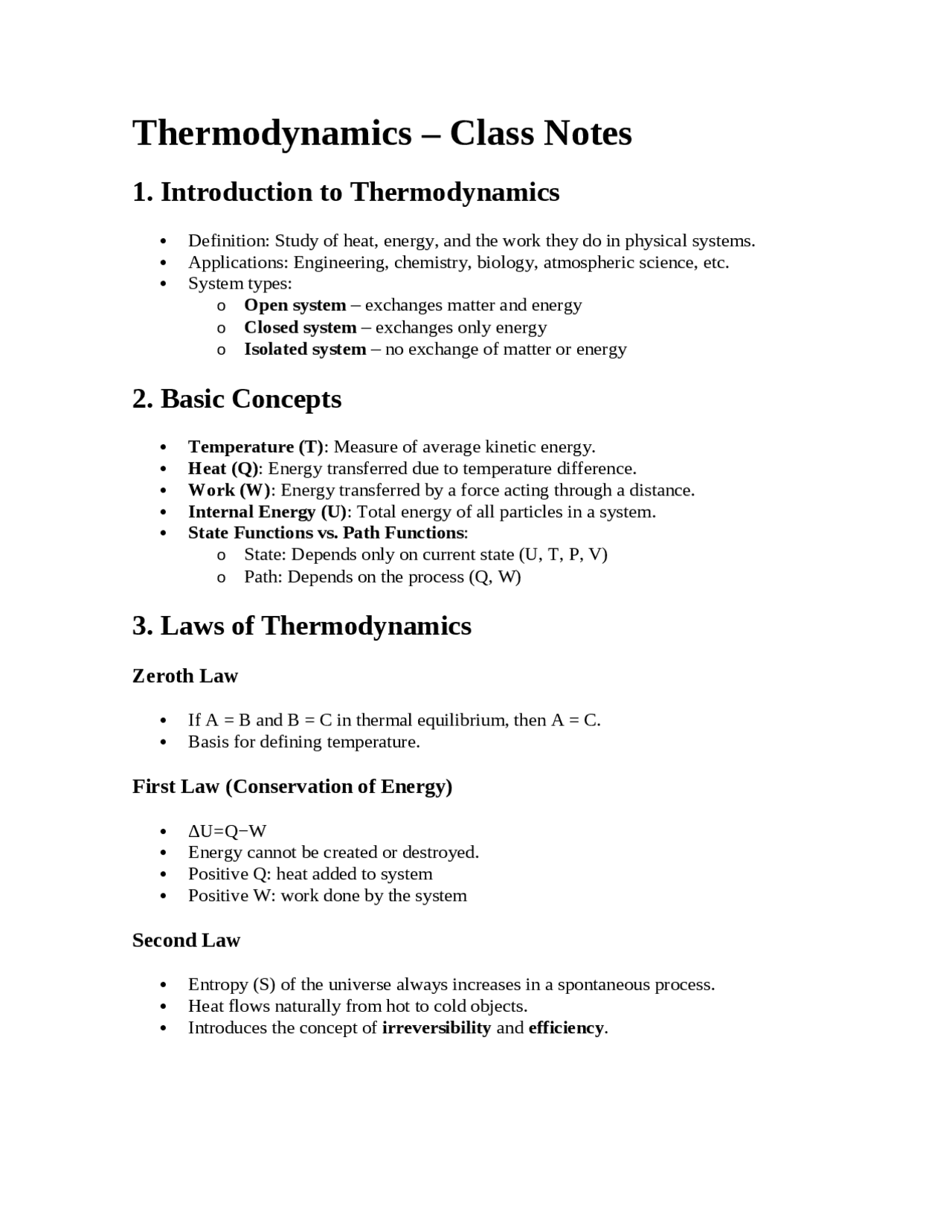 thermodynamics notes | Study notes Thermodynamics | Docsity