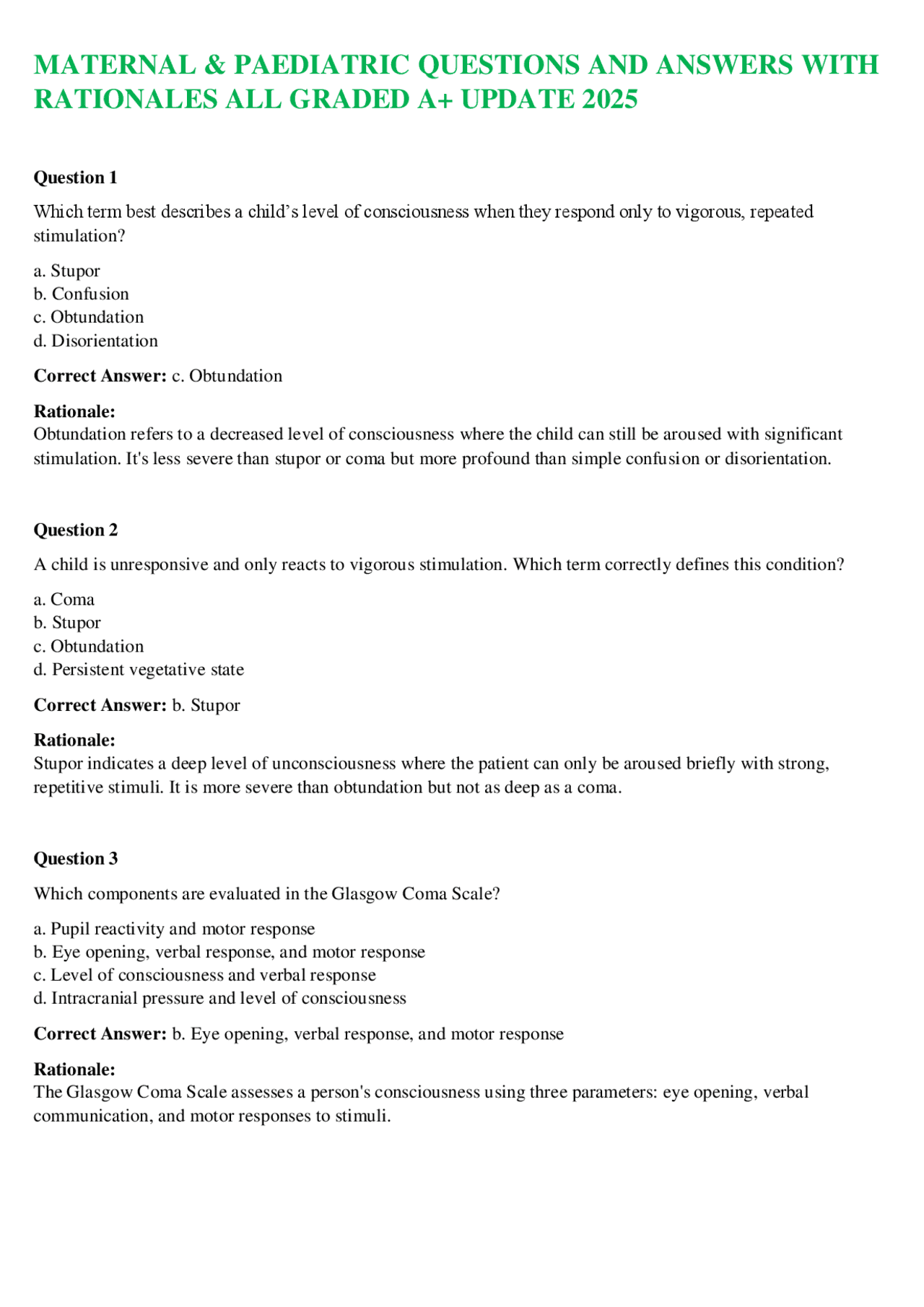 MATERNAL & PAEDIATRIC QUESTIONS AND ANSWERS WITH RATIONALES ALL GRADED A+ UPDATE 2025 | Exams ...