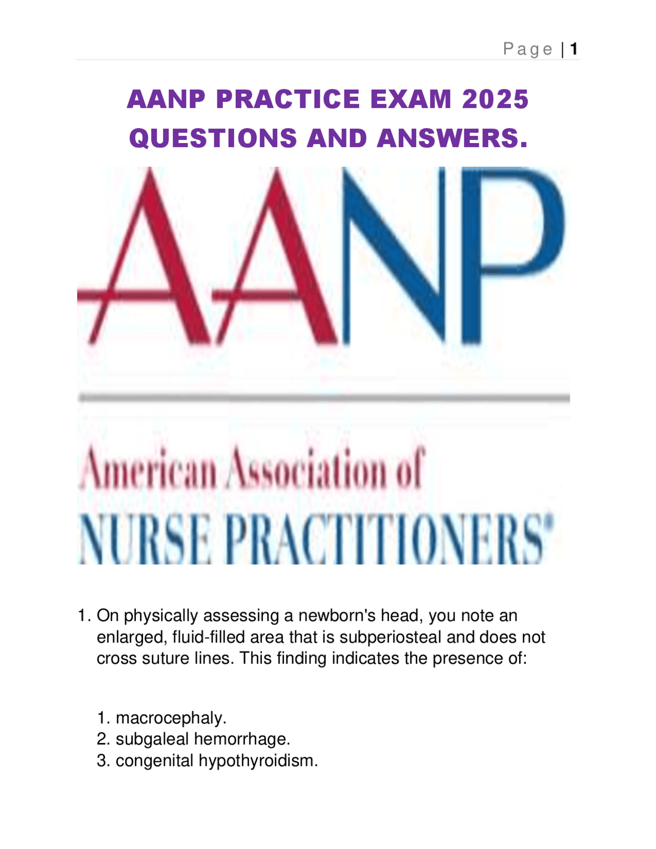 AANP Practice Exam 2025: Questions and Answers for Medical ...