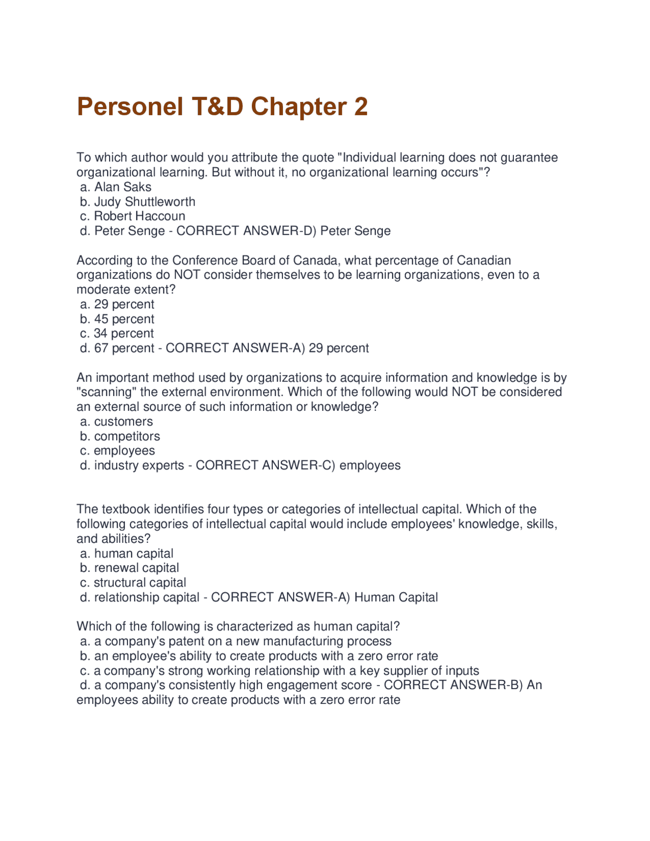 Personel T&D Chapter 2 Latest Questions With Solved Correctly Answers ...