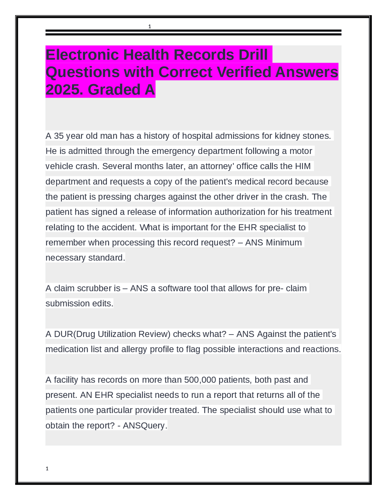 Electronic Health Records: A Comprehensive Quiz with Verified Answers ...