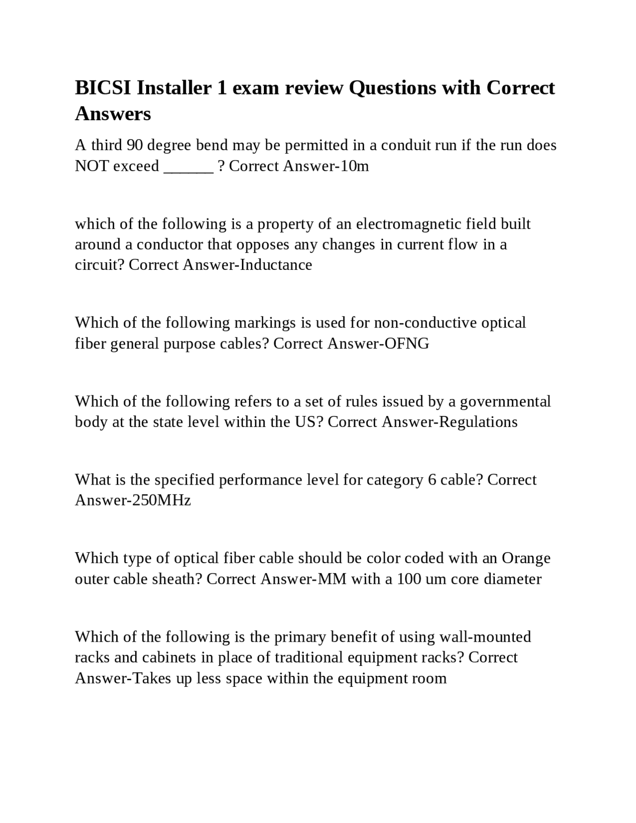 BICSI Installer 1 Exam Review: Questions and Answers for ...