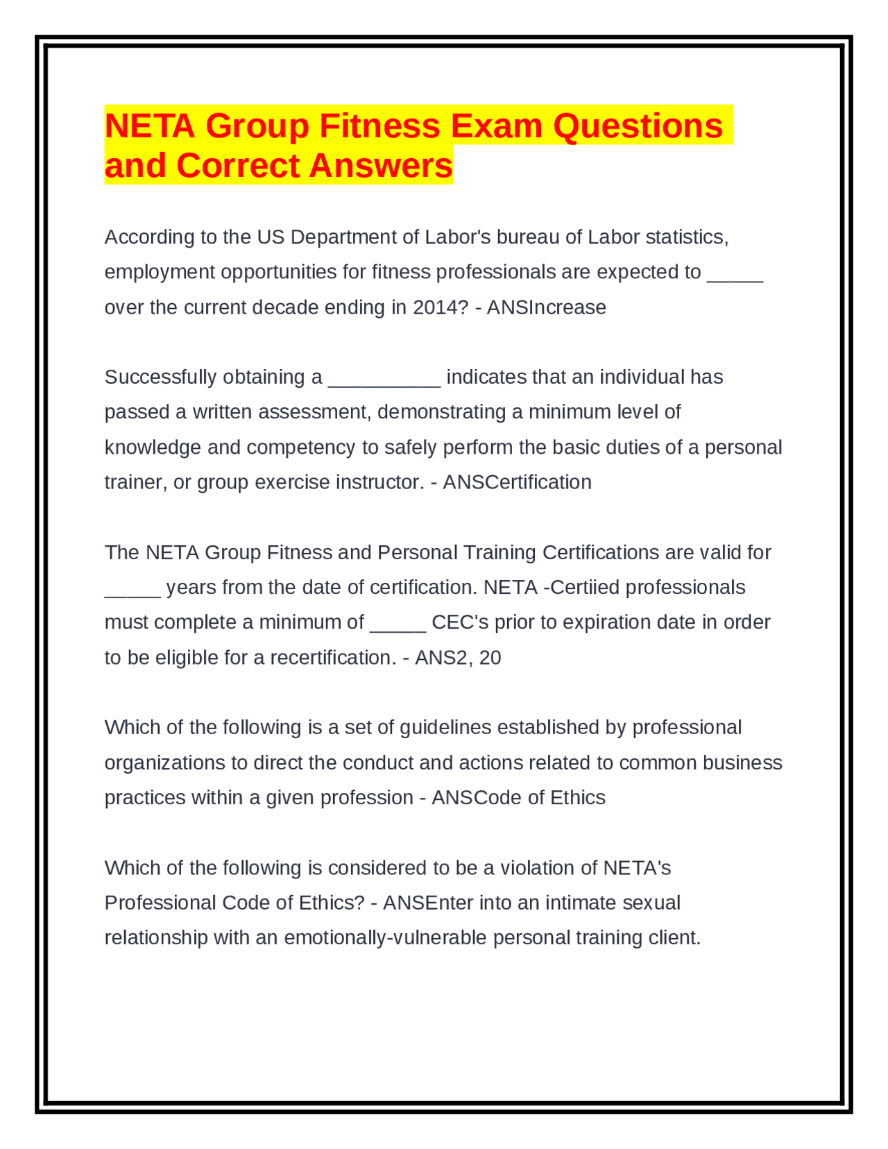 NETA Group Fitness Exam Questions and Answers: A Comprehensive Guide ...