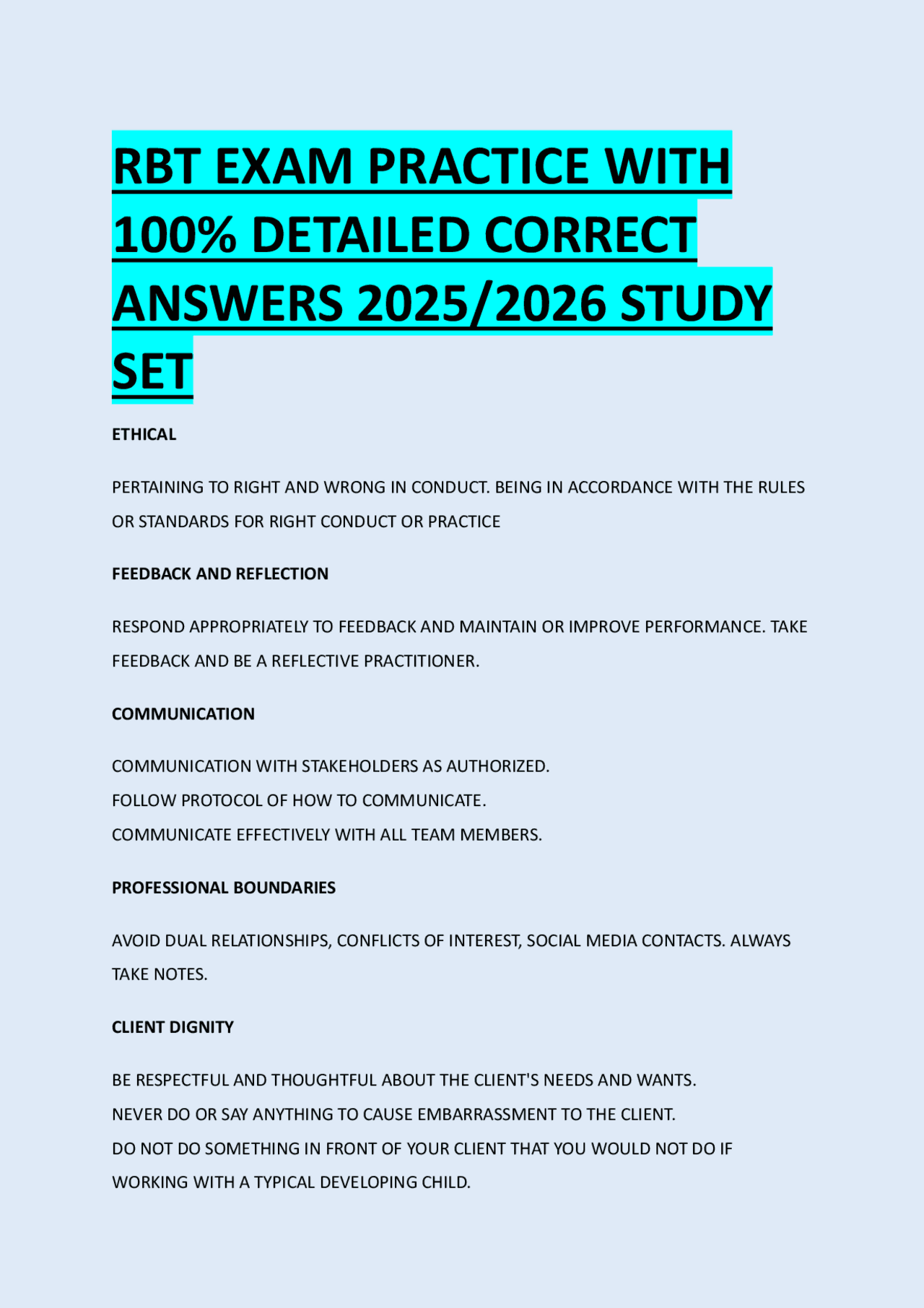 RBT EXAM PRACTICE WITH 100% DETAILED CORRECT ANSWERS 2025/2026 STUDY ...