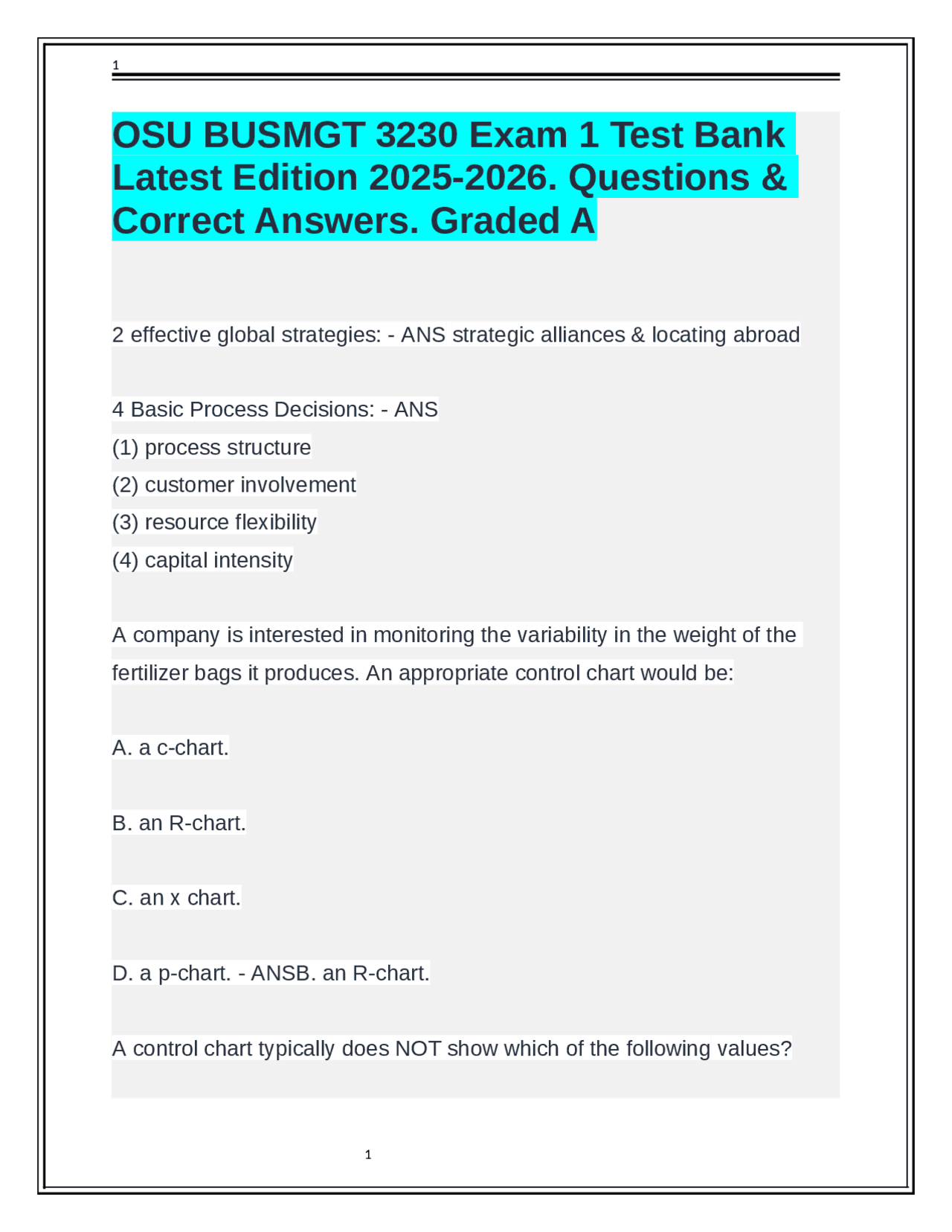 OSU BUSMGT 3230 Exam 1 Test Bank Latest Edition 2025-2026. Questions ...