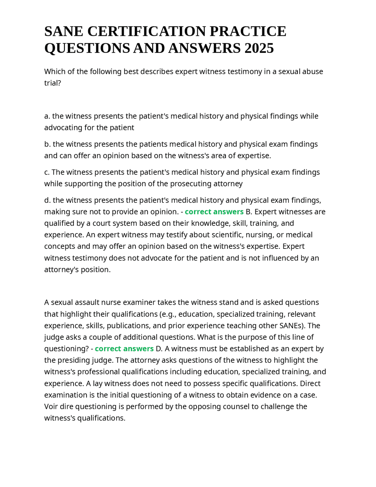 SANE Certification Practice Questions and Answers 2025: A Comprehensive ...