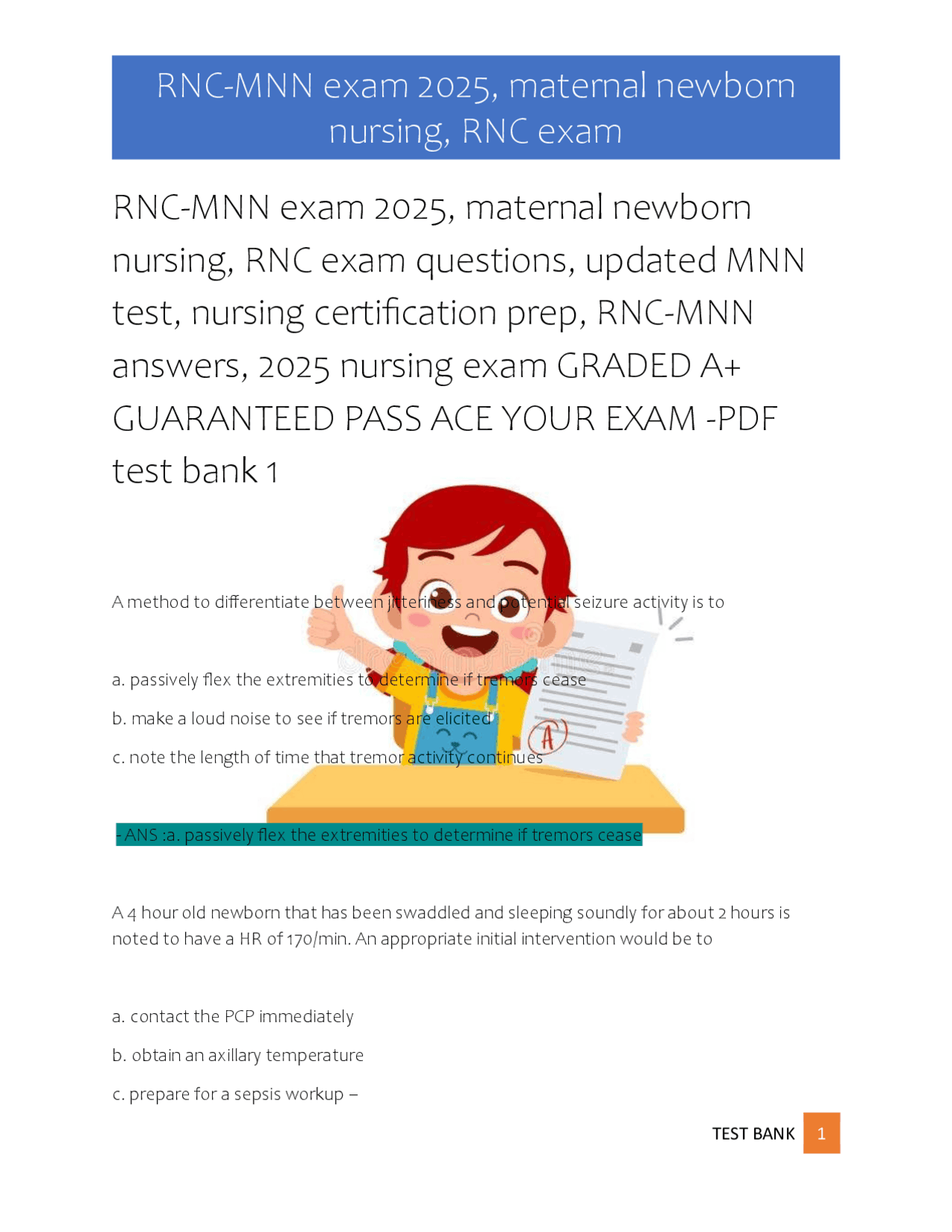RNC-MNN exam 2025, maternal newborn nursing, RNC exam questions ...
