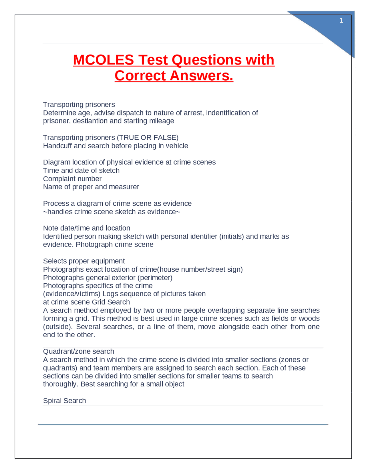 MCOLES Test Questions with Correct Answers | Exams Nursing | Docsity