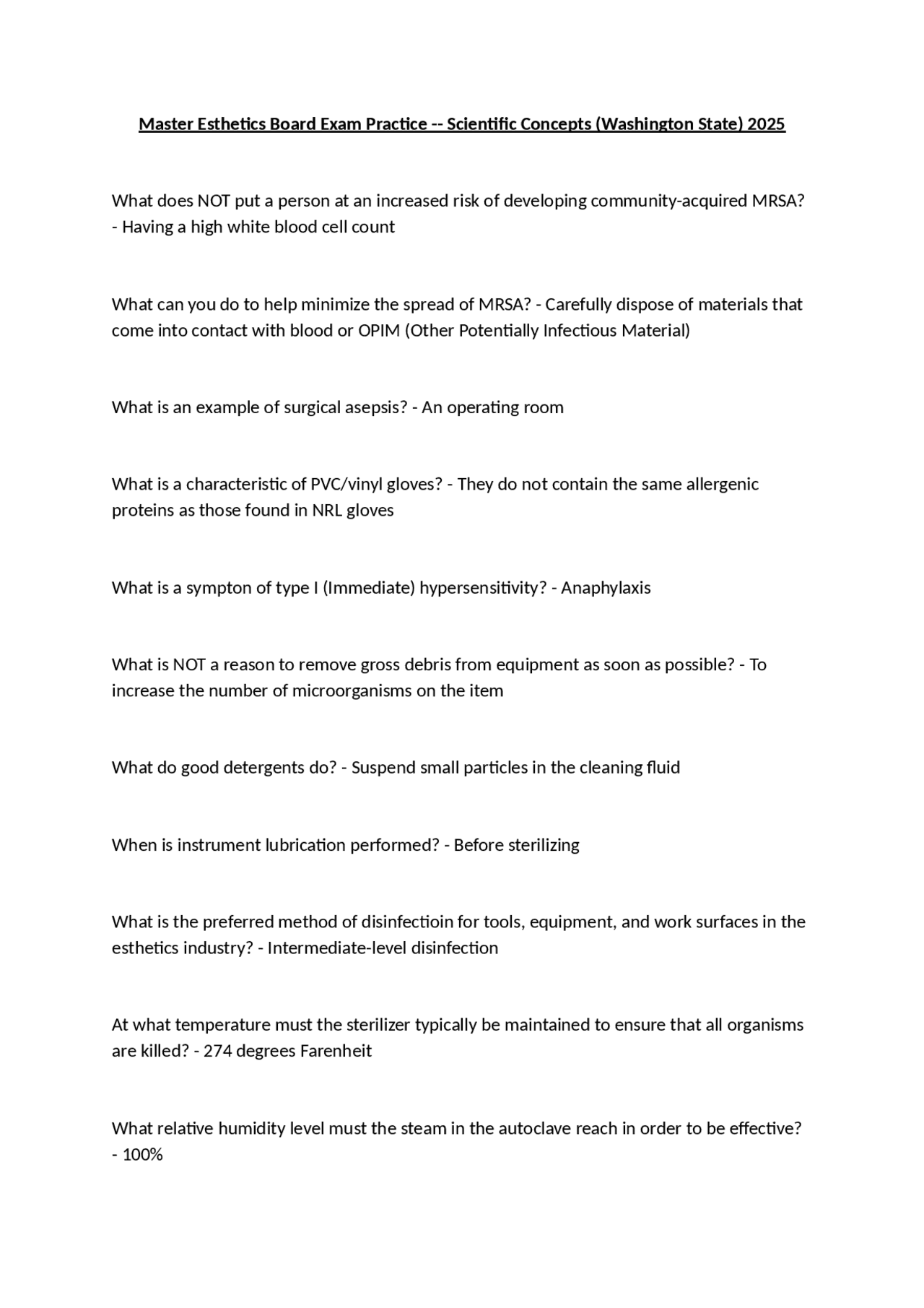 Master Esthetics Board Exam Practice Questions: Washington State (2025 ...