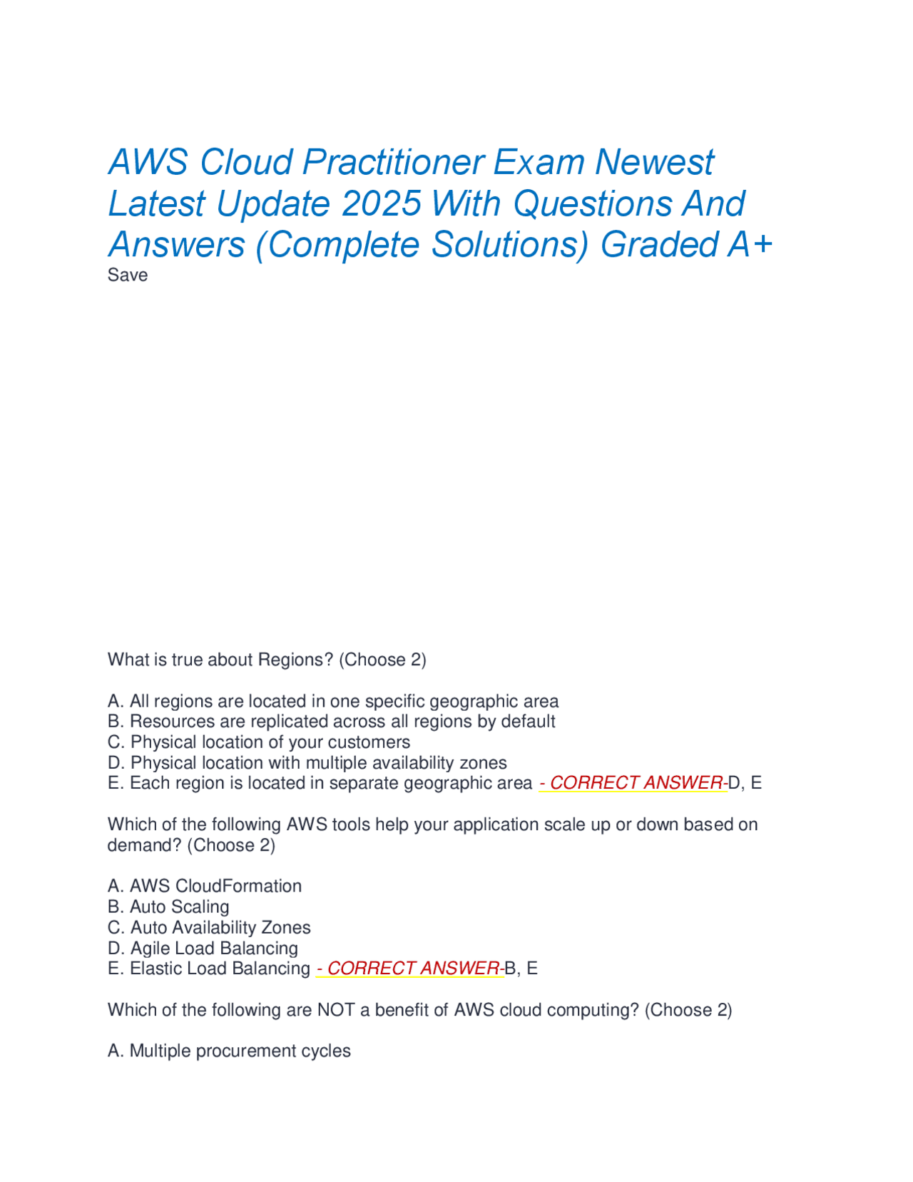 AWS Cloud Practitioner Exam Questions and Answers: 2025 Update | Exams ...
