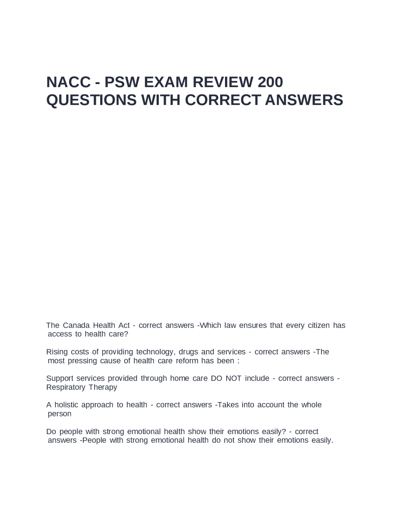 NACC - PSW Exam Review 200 Questions with correct answers | Exams ...