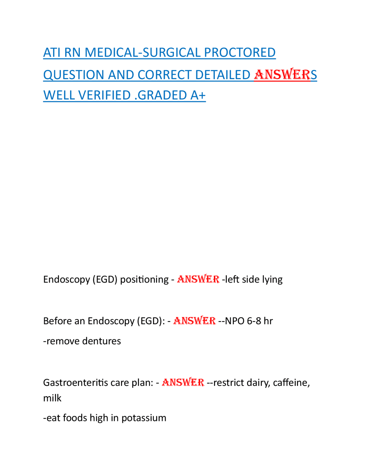 ATI RN MEDICAL-SURGICAL PROCTORED QUESTION AND CORRECT DETAILED ANSWERS ...