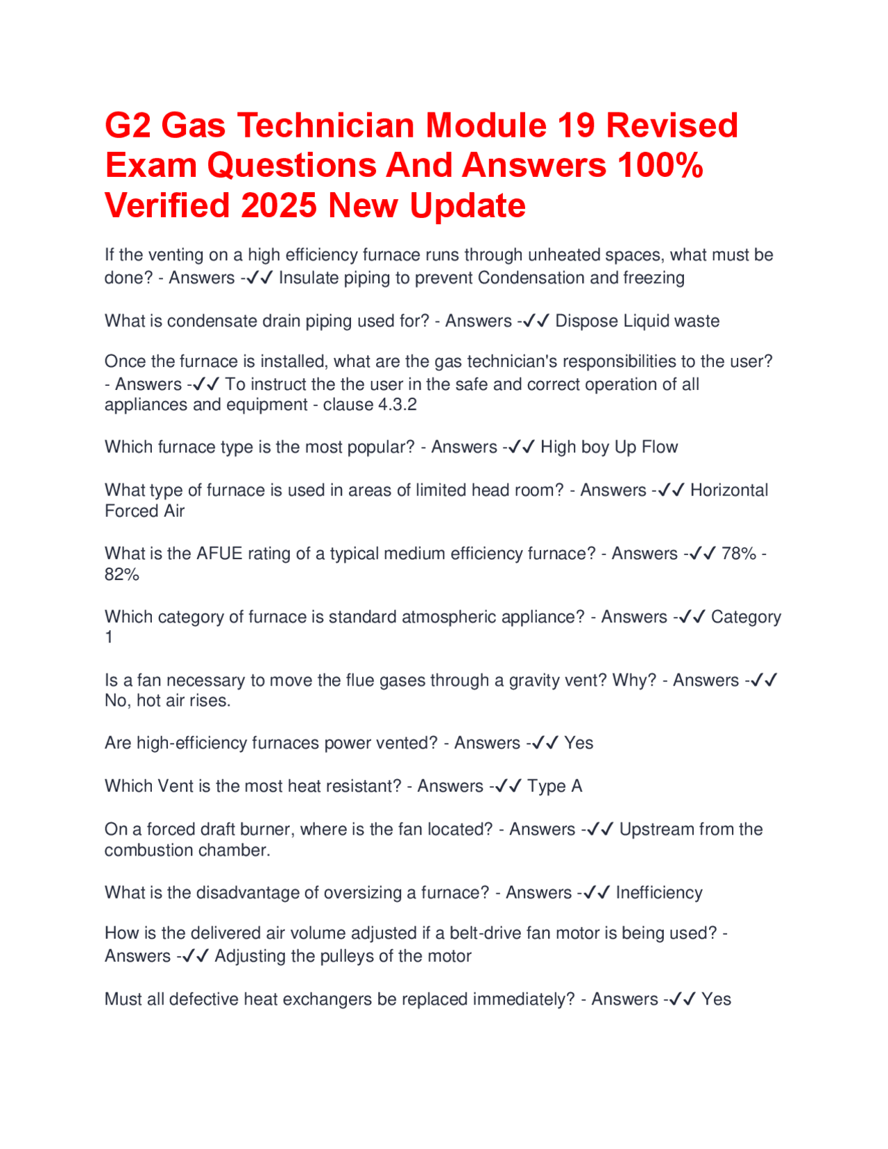 G2 Gas Technician Module 19 Revised Exam Questions And Answers 100% ...