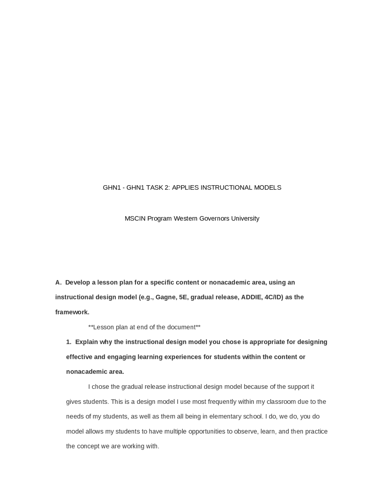 GHN1 - GHN1 TASK 2: APPLIES INSTRUCTIONAL MODELS MSCIN Pro | Thesis ...