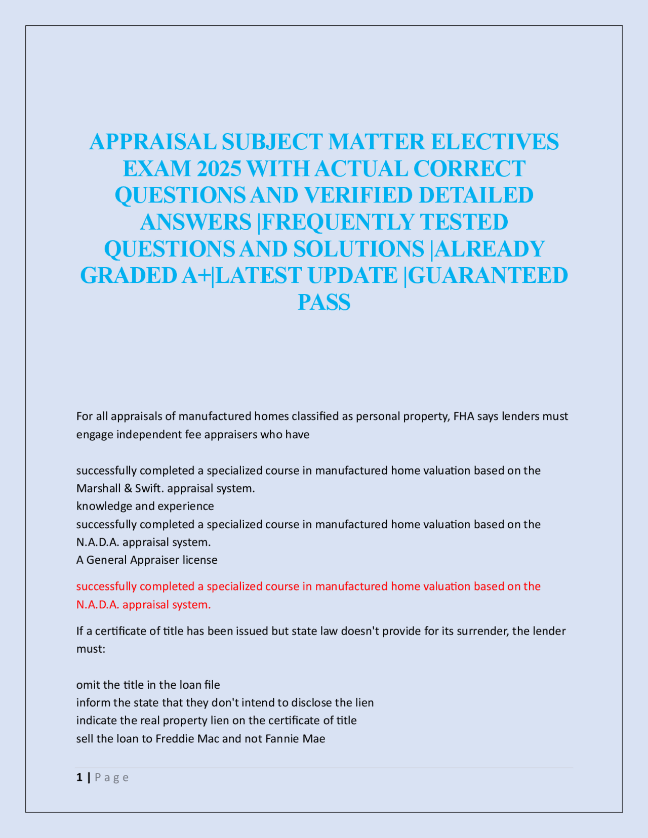 APPRAISAL SUBJECT MATTER ELECTIVES EXAM 2025 | Exams Business Systems ...