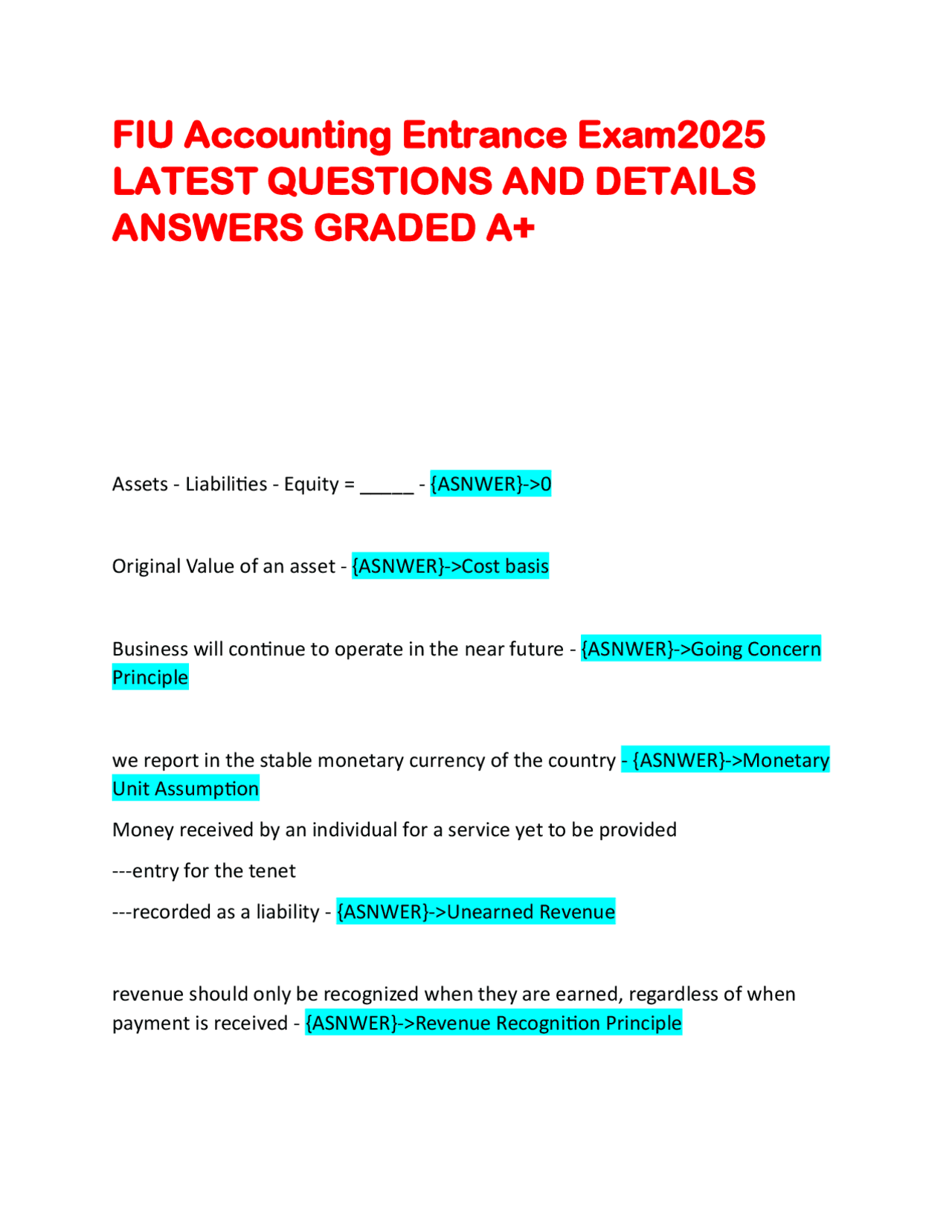 FIU Accounting Entrance Exam 2025: Questions and Answers | Exams ...