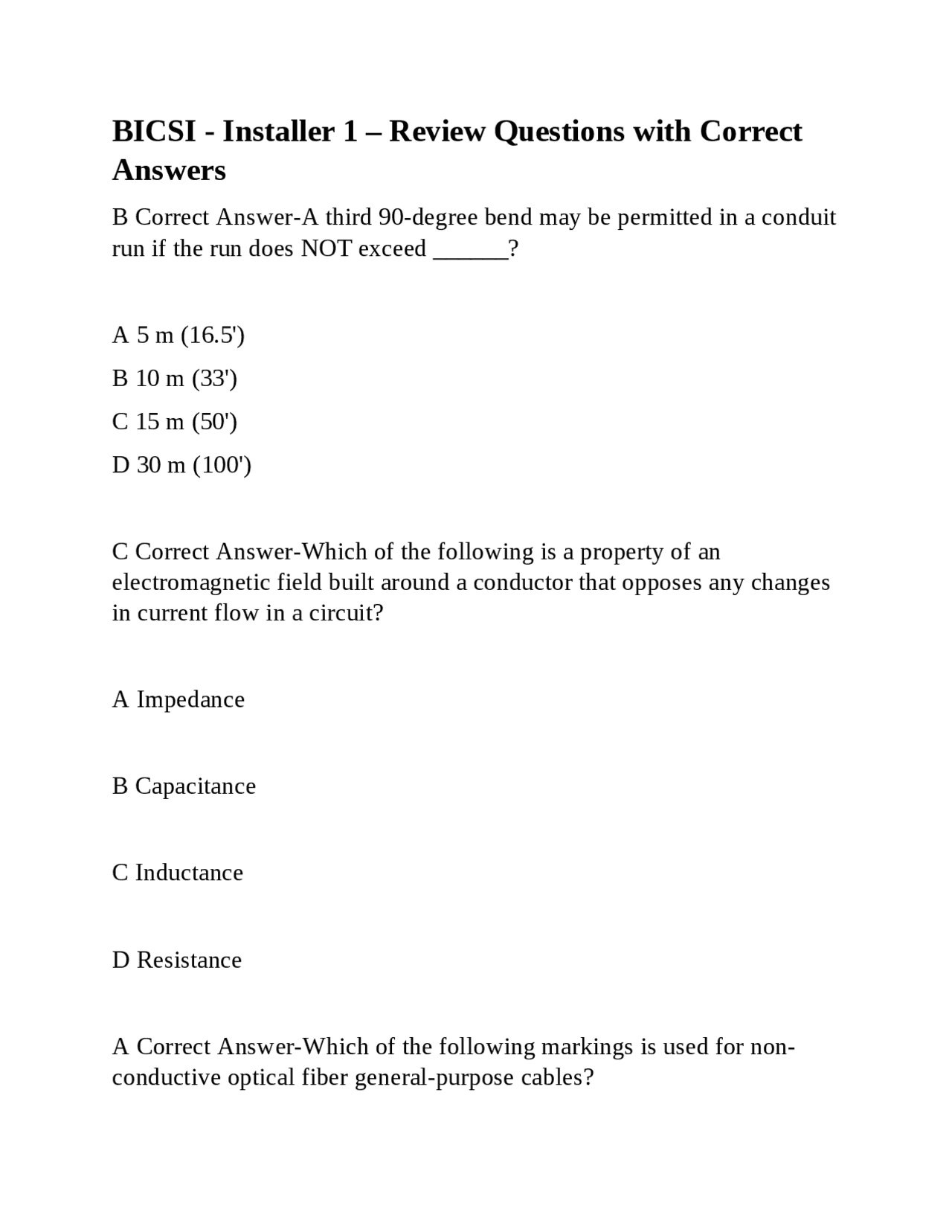 BICSI Installer 1 Exam Review Questions and Answers | Exams Engineering ...