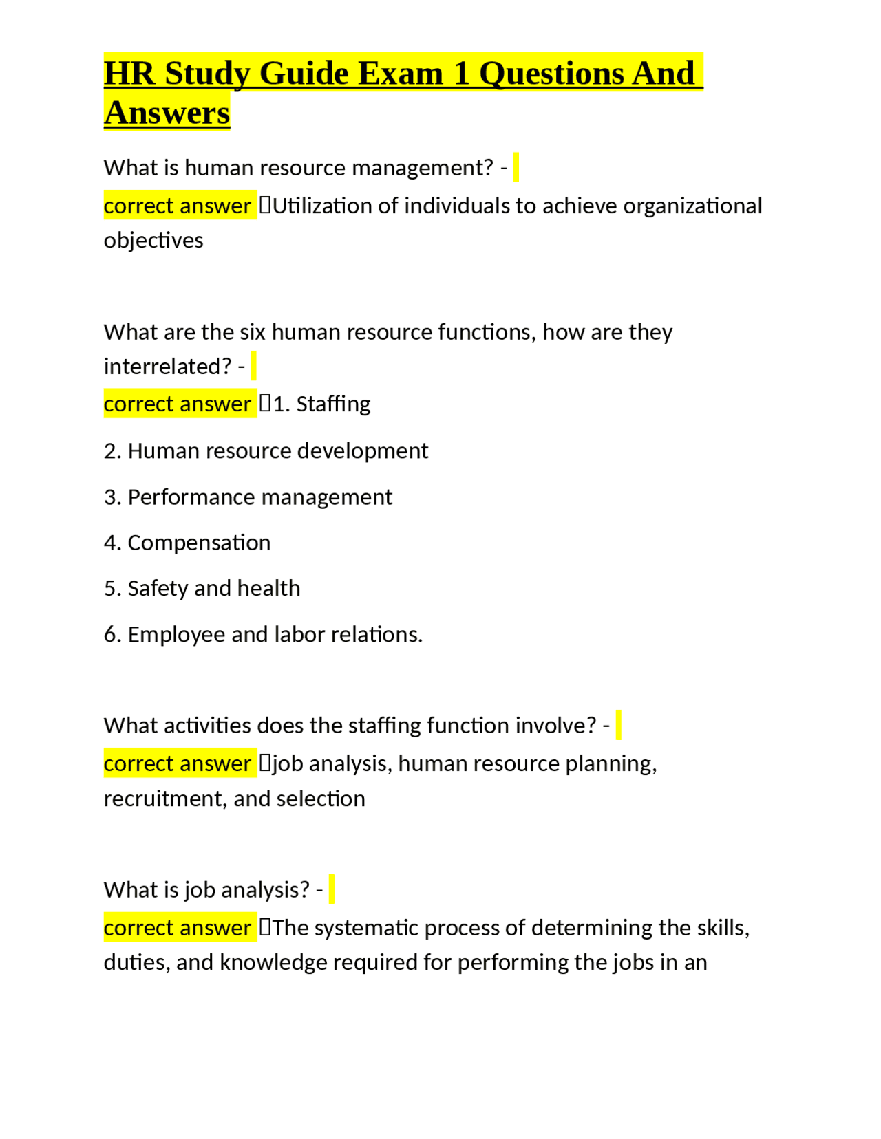 Human Resource Management (HRM): Exam 1 Questions and Answers | Exams ...