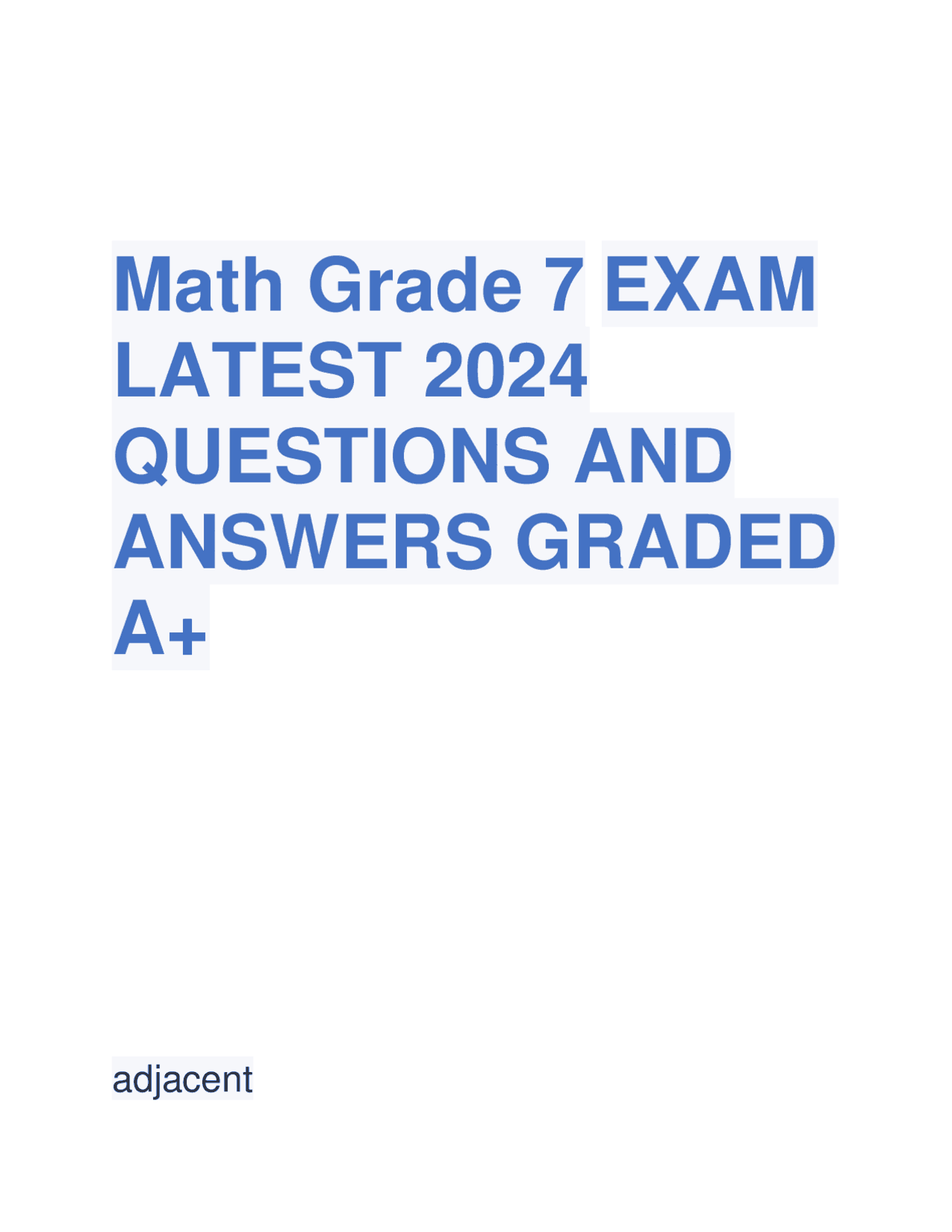 Math Grade 7 EXAM LATEST 2024 QUESTIONS AND ANSWERS GRADED A+ | Exams ...