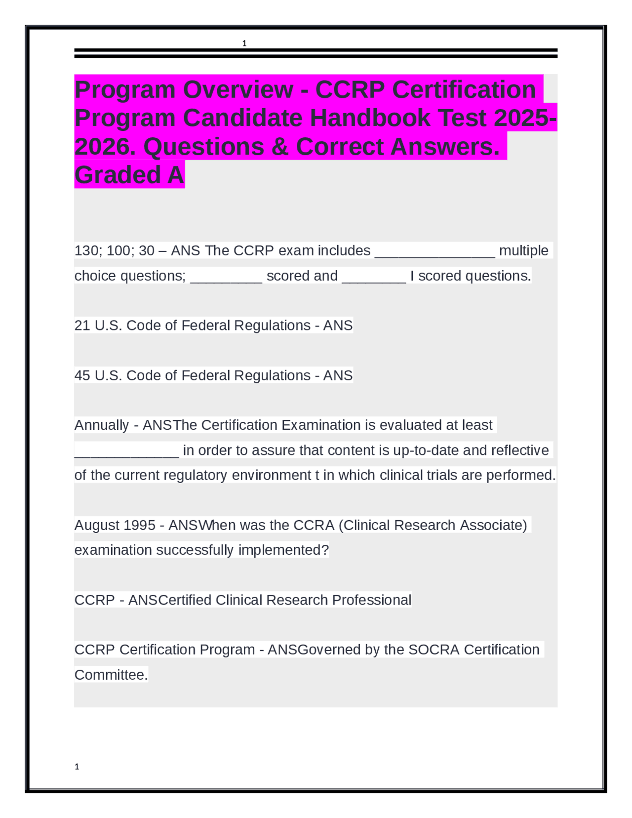 Program Overview - CCRP Certification Program Candidate Handbook Test ...