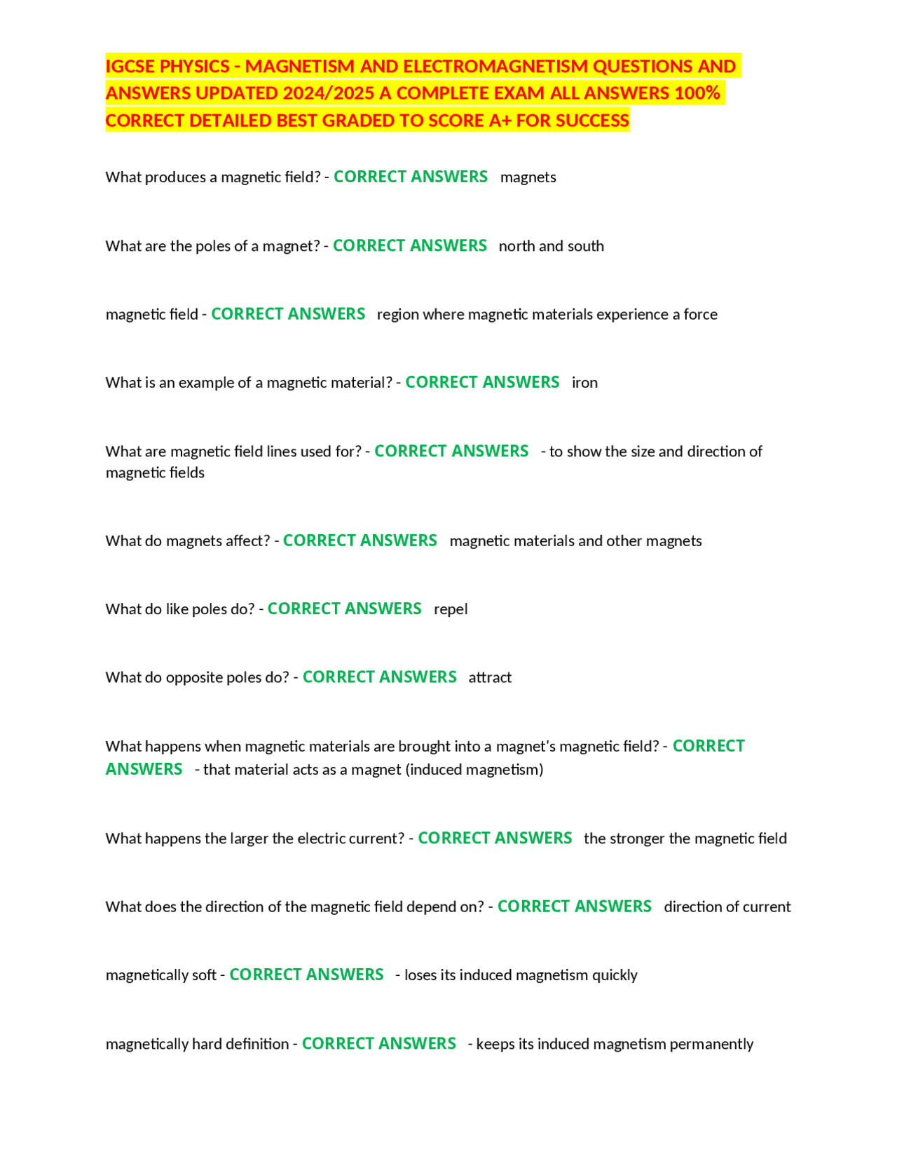 IGCSE PHYSICS - MAGNETISM AND ELECTROMAGNETISM QUESTIONS AND ANSWERS ...