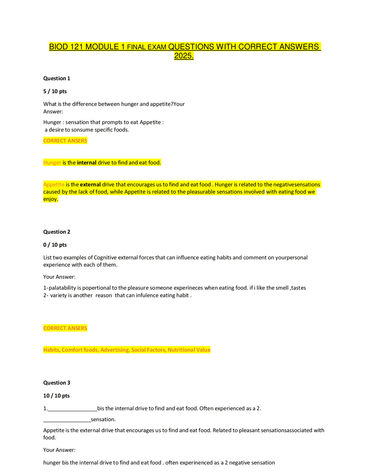 BIOD 121 MODULE 1 FINAL EXAM QUESTIONS WITH CORRECT ANSWERS 2025 ...