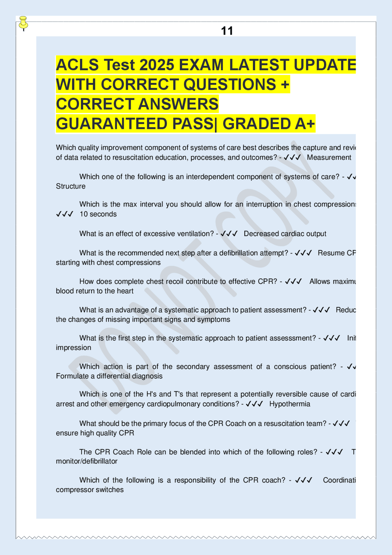 ACLS Test 2025 EXAM LATEST UPDATE WITH CORRECT QUESTIONS + CORRECT ...