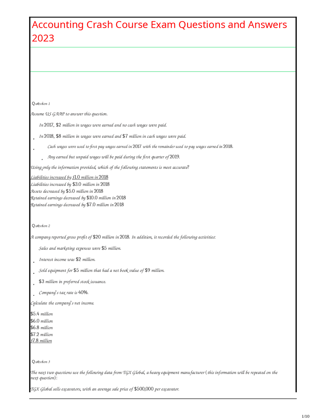 Accounting Crash Course Exam Questions and Answers | Exams Nursing ...