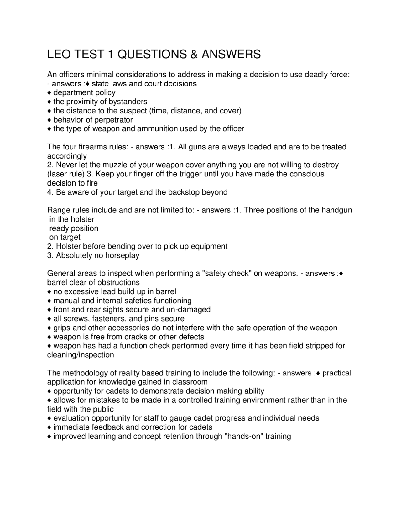 LEO Test 1: Law Enforcement, Weapon Safety, and Investigations Q&A ...