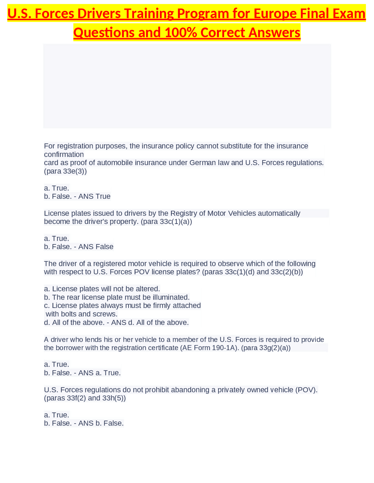 U.S. Forces Drivers Training Program for Europe Final Exam Questions ...