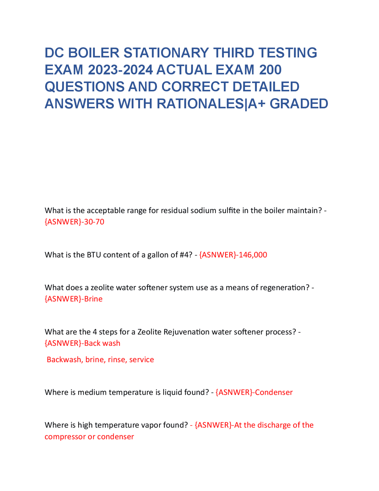 DC BOILER STATIONARY THIRD TESTING EXAM 2023-2024 ACTUAL EXAM 200 ...