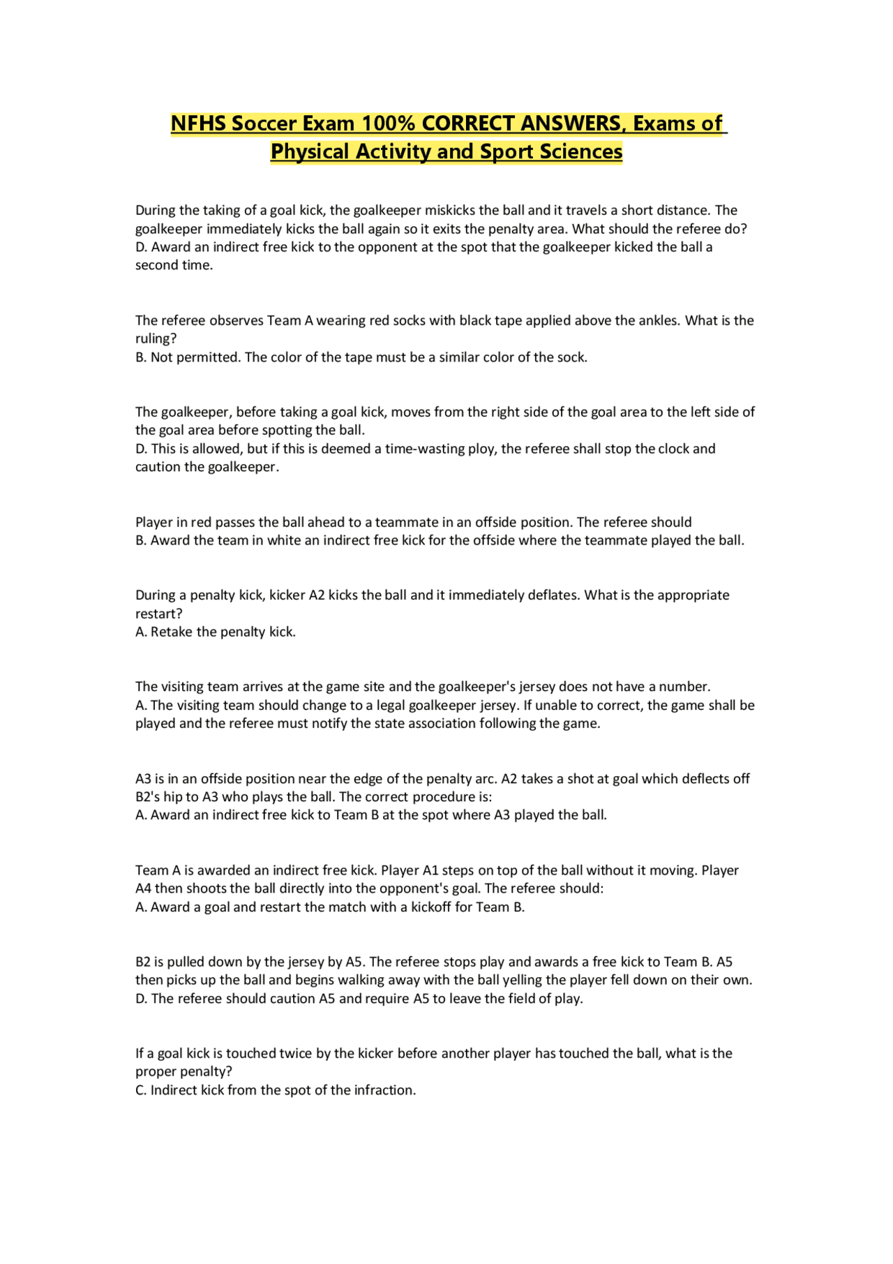 NFHS Soccer Referee Exam: Rules, Regulations, and Scenarios | Exams ...