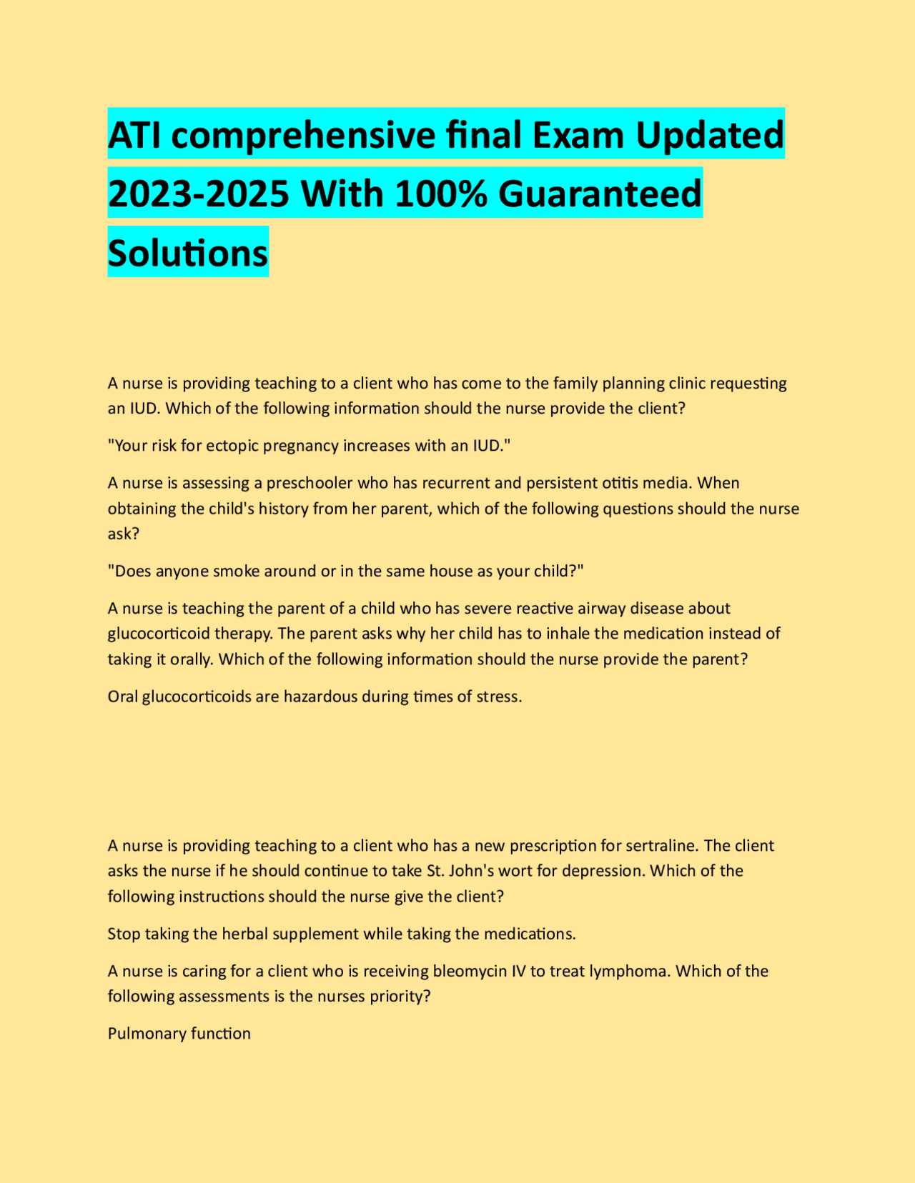 ATI comprehensive final Exam Updated 2023-2025 With 100% Guaranteed Solutions | Exams Health ...