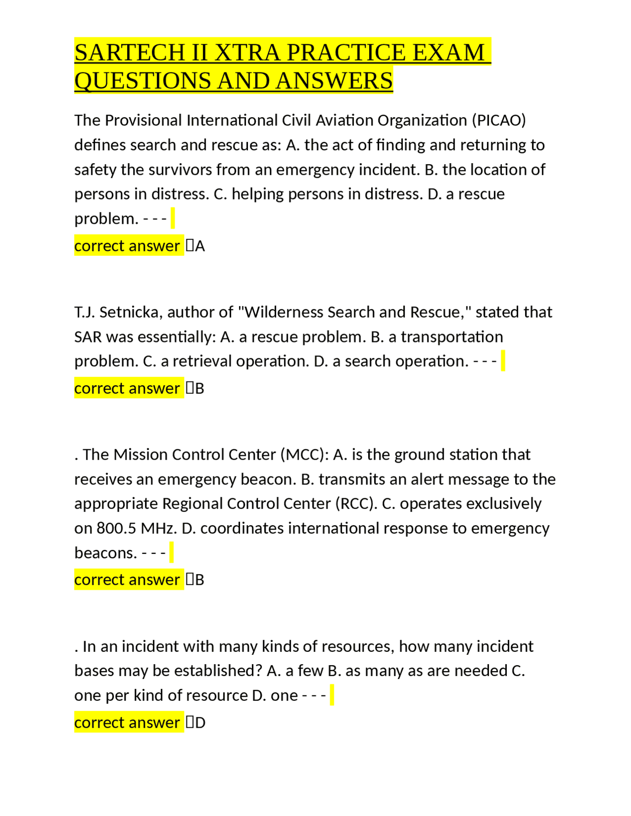 SARTECH II XTRA Practice Exam: Questions and Answers on Search and ...