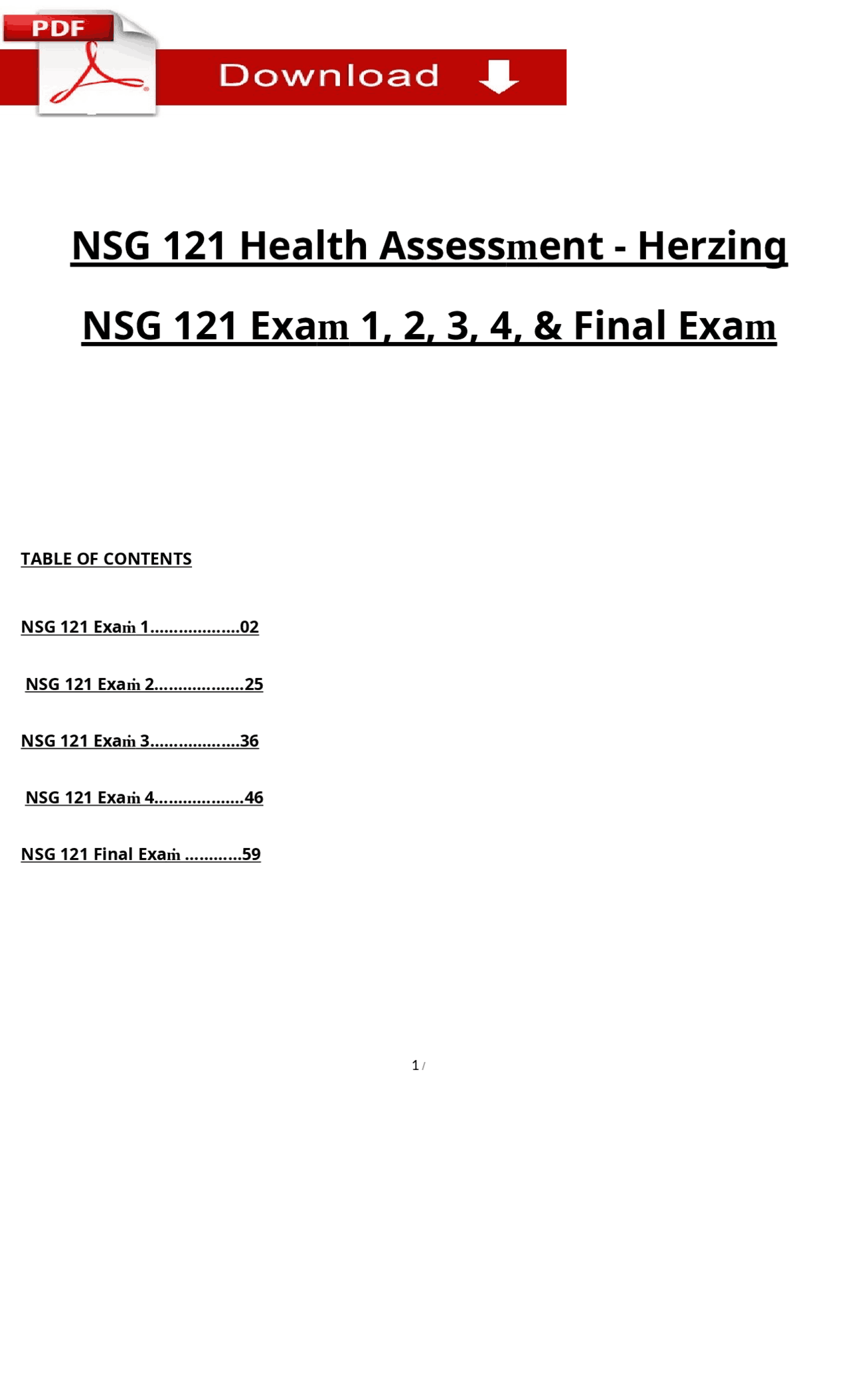 NSG 121 Health Assessment - Herzing NSG 121 Exam 1, 2, 3, 4, & Final ...