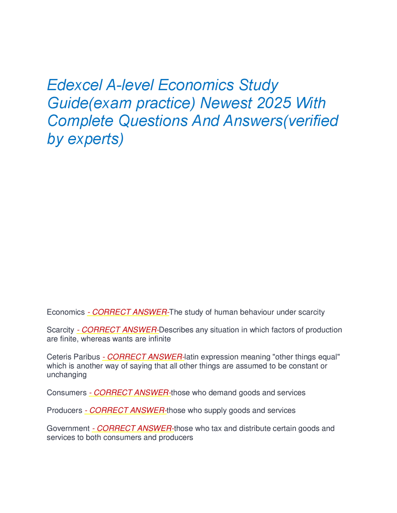 Edexcel A-level Economics Study Guide(exam practice) Newest 2025 With ...
