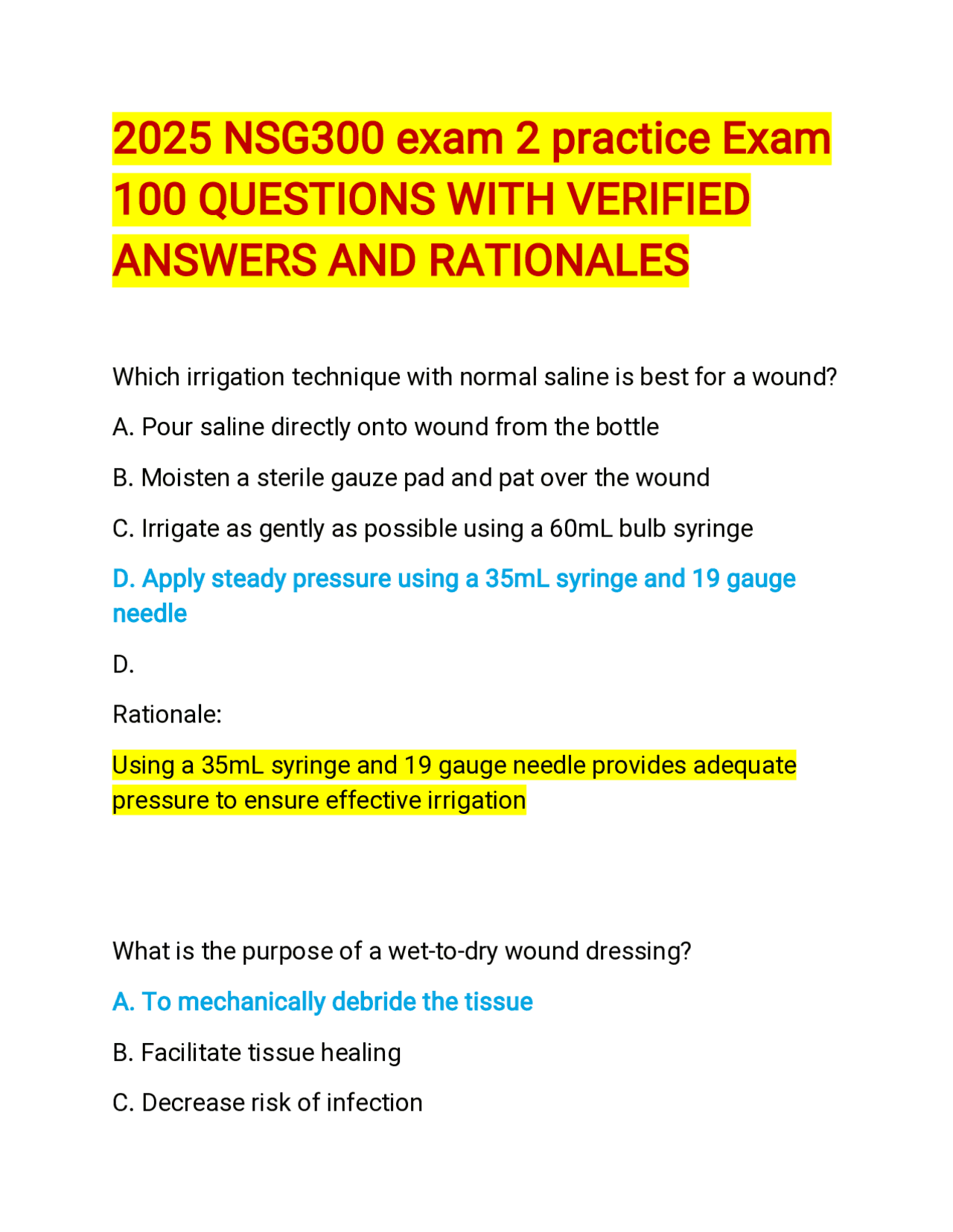 2025 NSG300 exam 2 practice Exam 100 QUESTIONS AND ANSWERS WITH ...