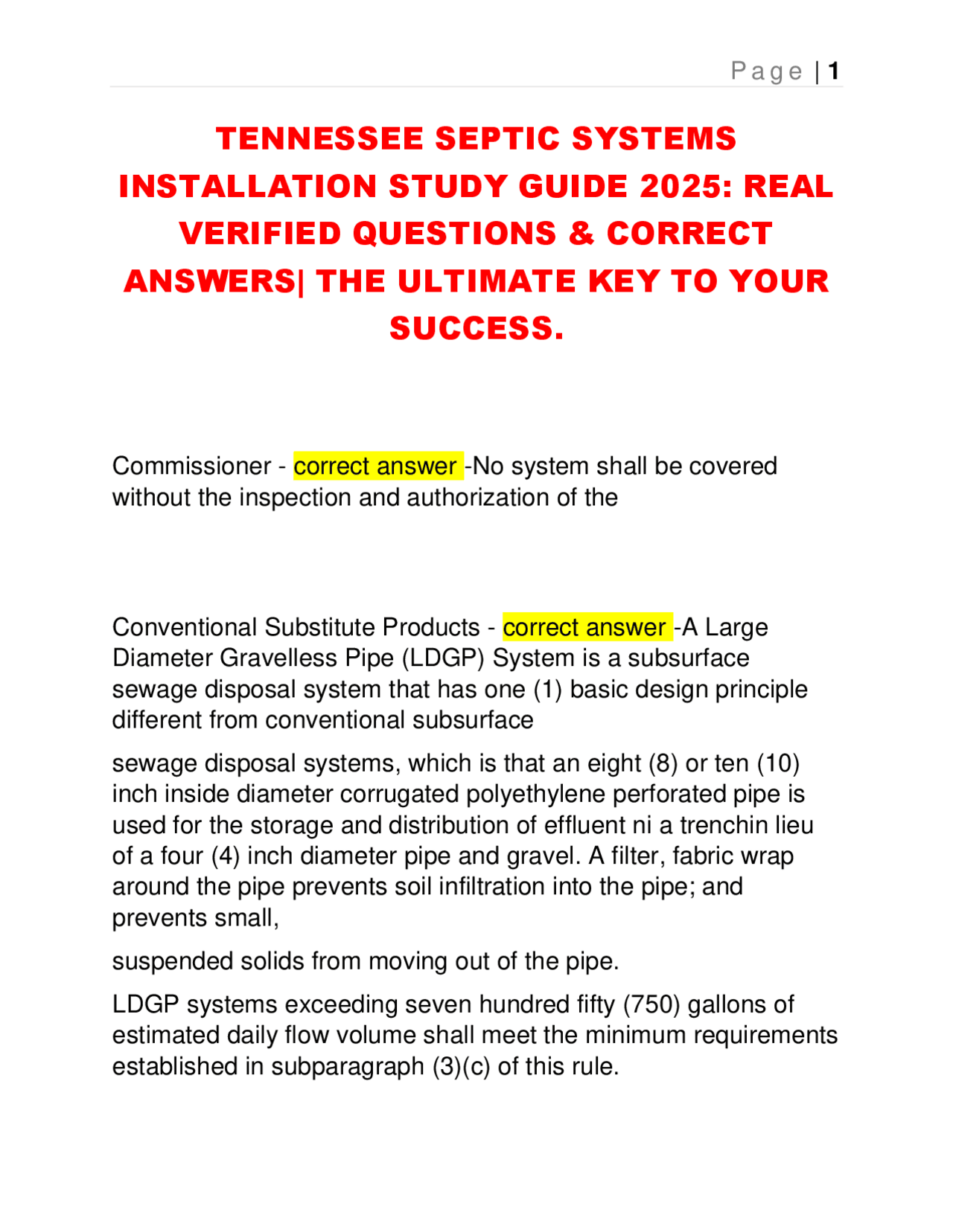 TENNESSEE SEPTIC SYSTEMS INSTALLATION STUDY GUIDE 2025. | Exams Water ...