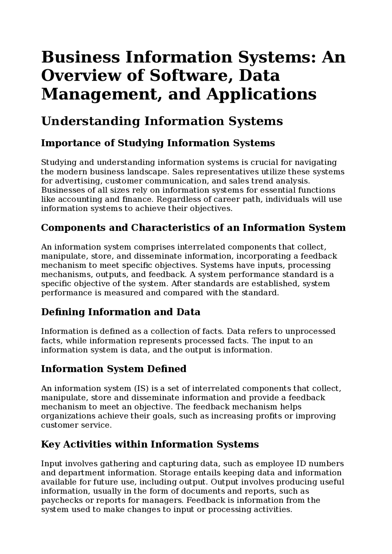 Summary, Business Information Systems: An Overview of Types, Uses, and Benefits | Summaries ...
