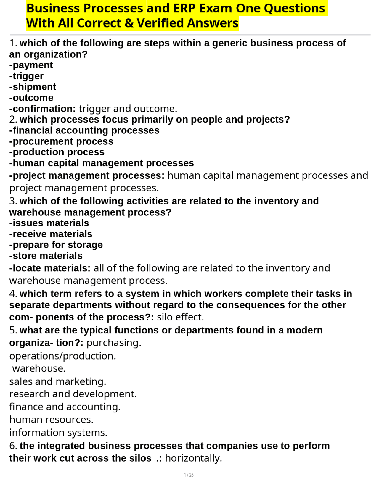 Business Processes and ERP Systems: Exam Questions and Answers | Exams ...
