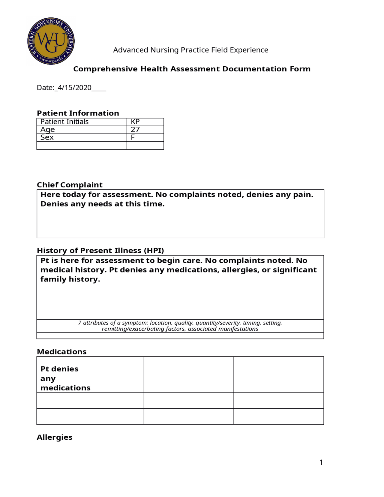 Comprehensive Health Assessment Documentation Form: A Guide for Nursing ...