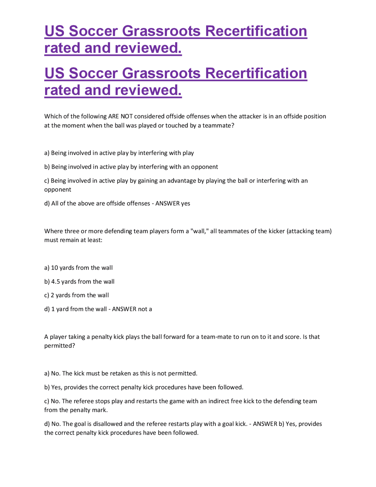 US Soccer Grassroots Recertification rated and reviewed. | Exams ...