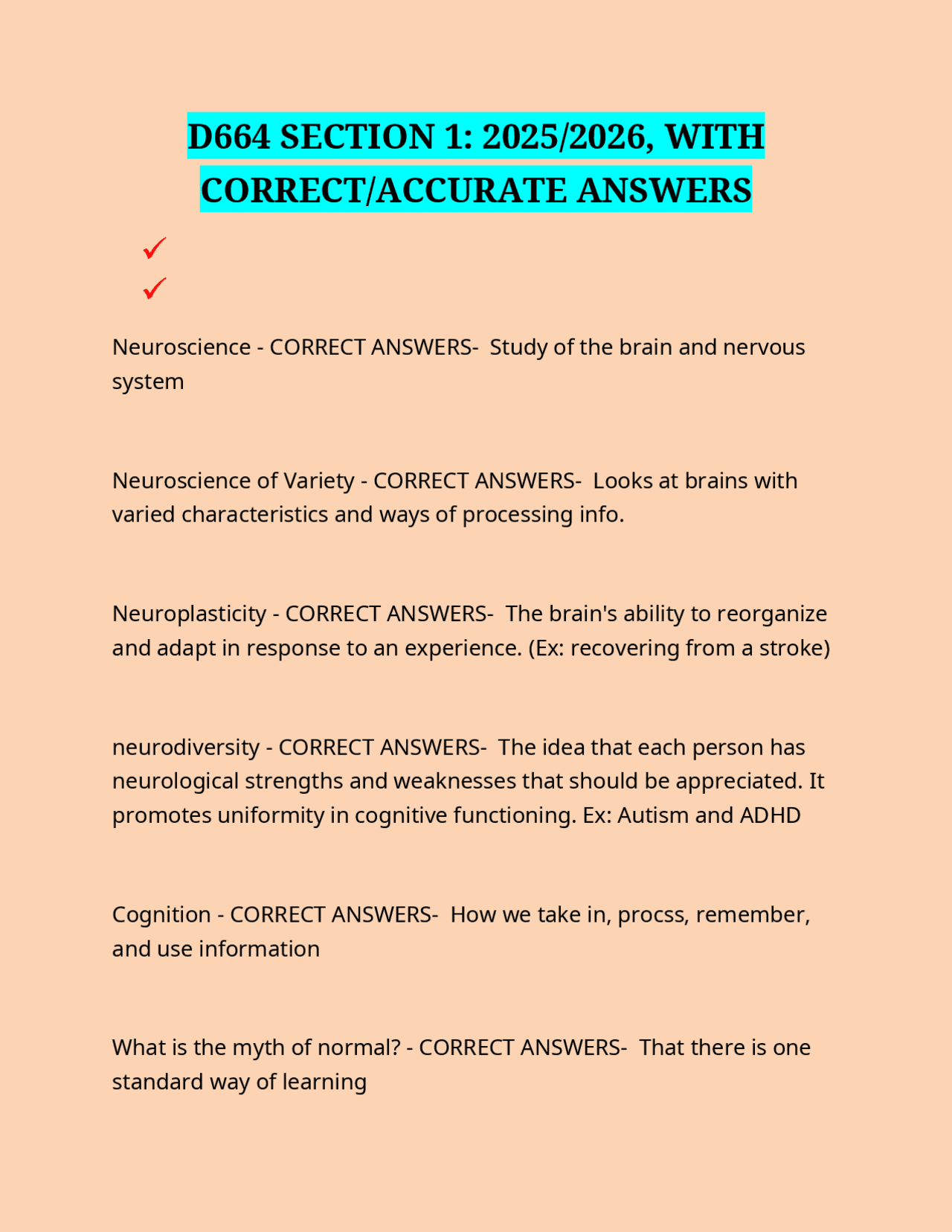 D664 SECTION 1: 2025/2026, WITH CORRECT/ACCURATE ANSWERS | Exams ...