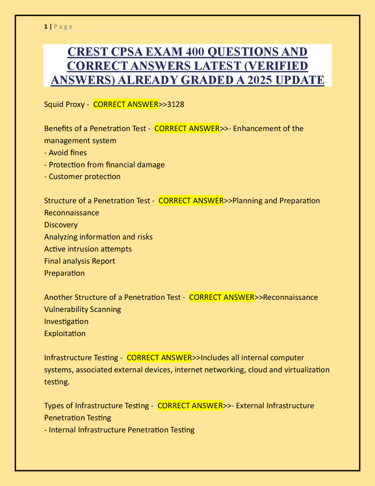 CREST CPSA EXAM 400 QUESTIONS AND CORRECT ANSWERS LATEST (VERIFIED ...