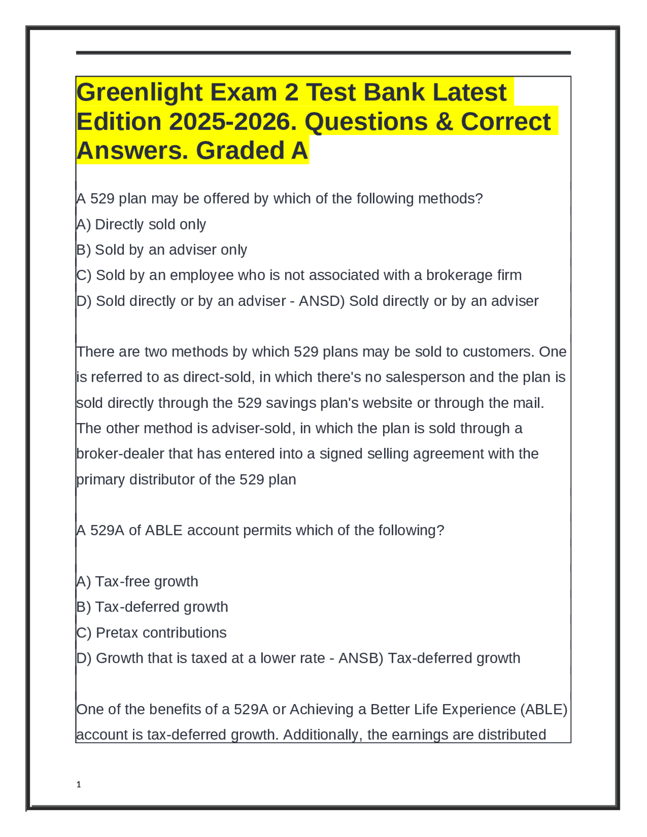 Greenlight Exam 2 Test Bank Latest Edition 2025-2026. Questions ...